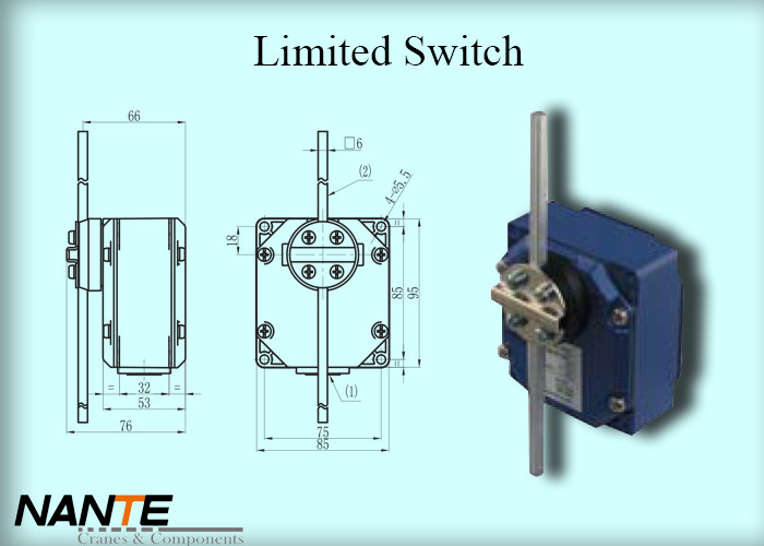 Blue Electric Wire Rope Hoist Limited Switch Plastic Wheel Swing Arm Rotary